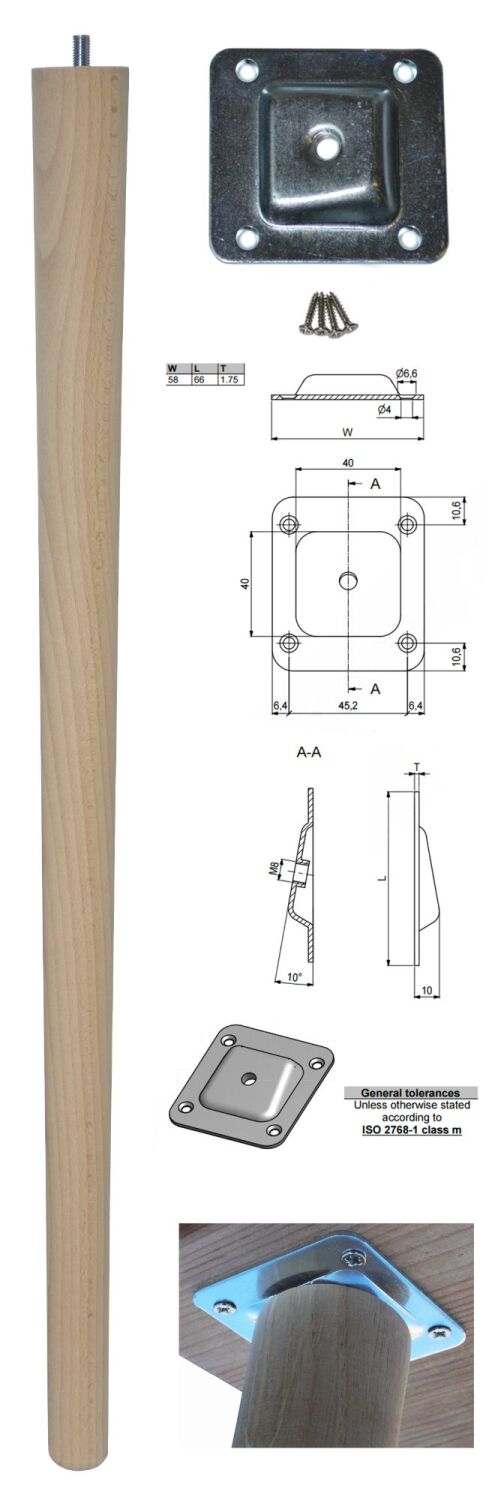 Beech and Oak Tapered Table Legs of different Lengths,