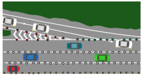 What colour are the reflective studs between a motorway and its slip road?