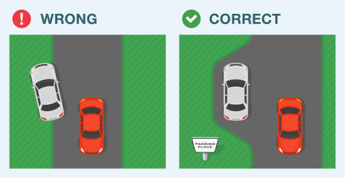 what is a passing place on a single track road - driving theory test