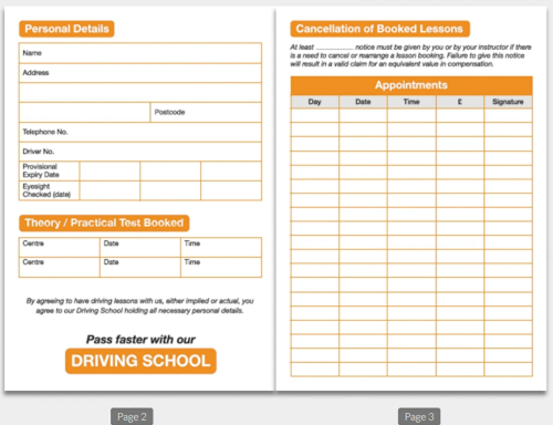 driving lesson progress sheet