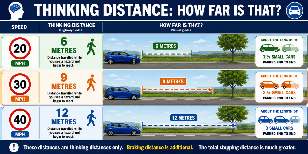 theory test questions explained what is thinking distance when driving