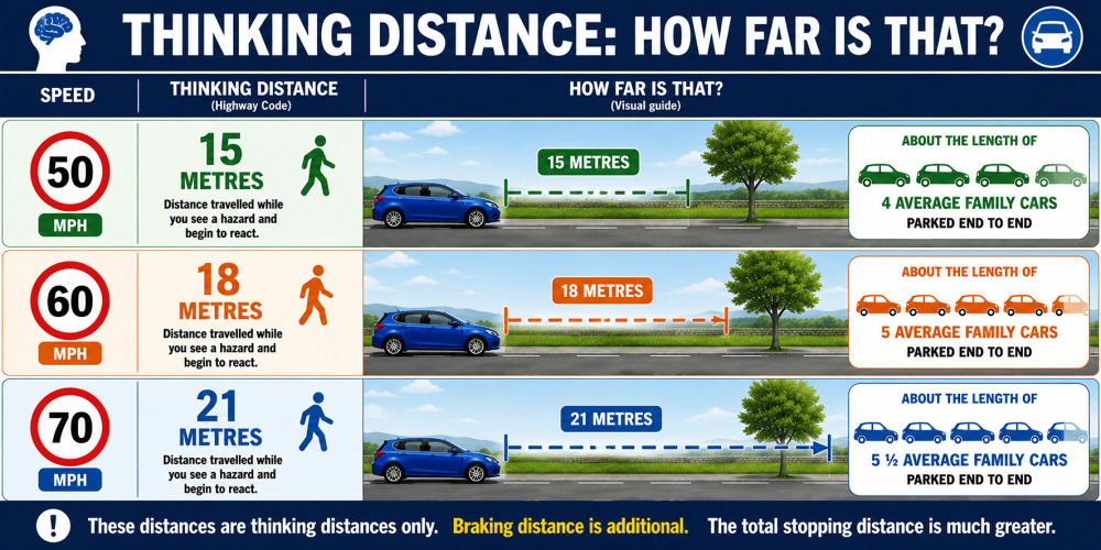 theory test questions explained what is thinking distance when driving