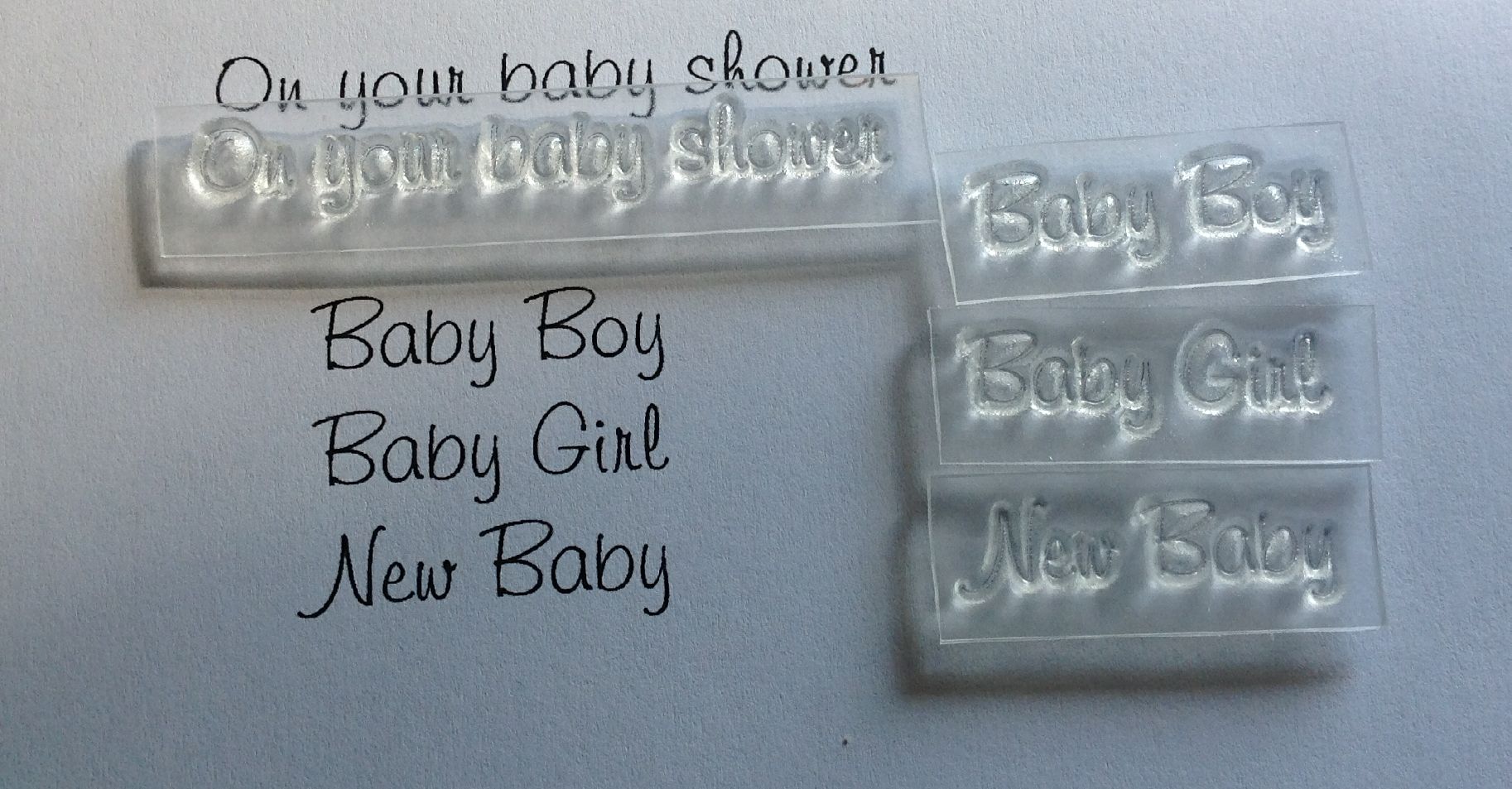 New Baby, script stamp