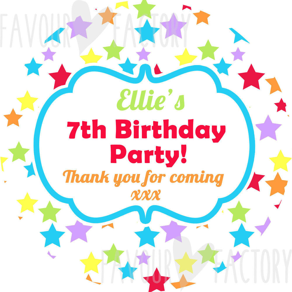 Happy 7th Birthday Sticker Labels for Party Bag Sweet Cones Gift Bags ...