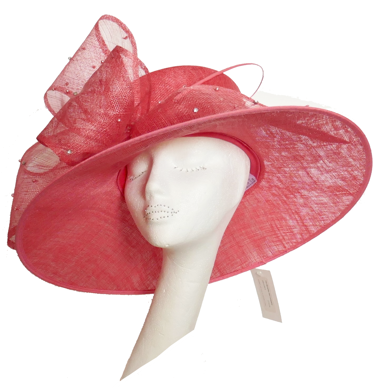 Coral hat with large pearl & diamante bow EB974