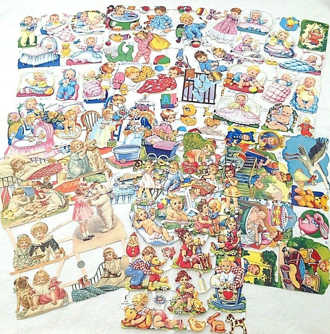 Set 37 : Baby's Nursery Infants x 9 Sheets Vintage style scraps Lithograph