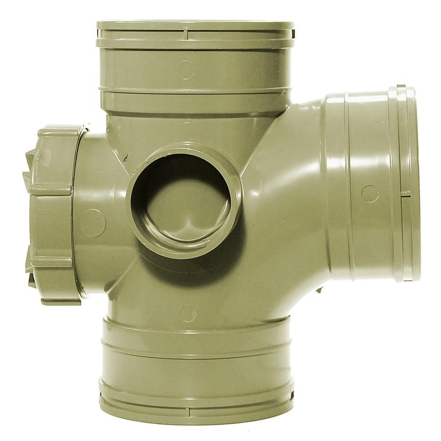 Olive Grey 110mm Solvent Access Door Branch Triple Socket - PDC