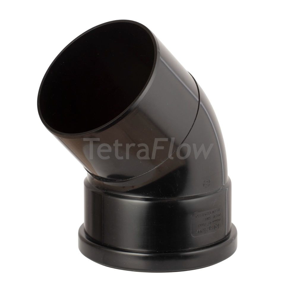 Black 110mm Push Fit 135 Degree Single Socket/Spigot Bend - PDC