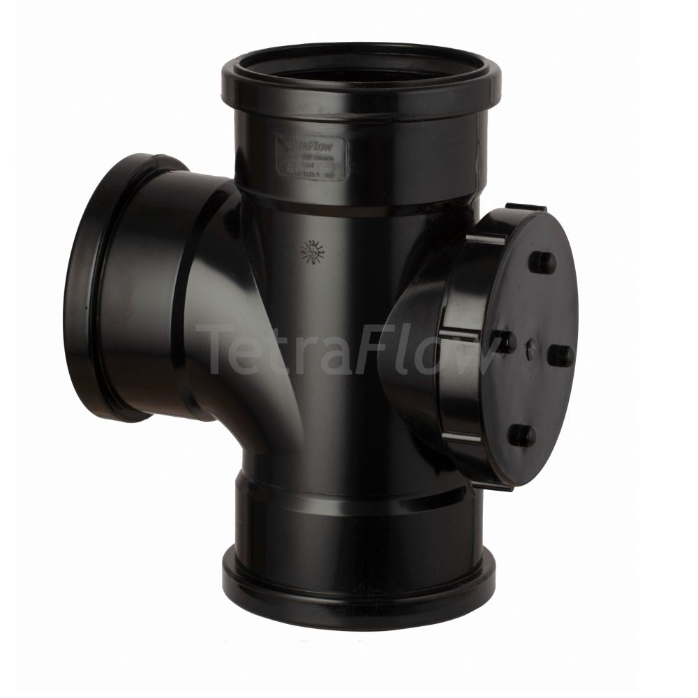 Black 110mm Push Fit 92.5 Access Door Branch Triple Socket - PDC