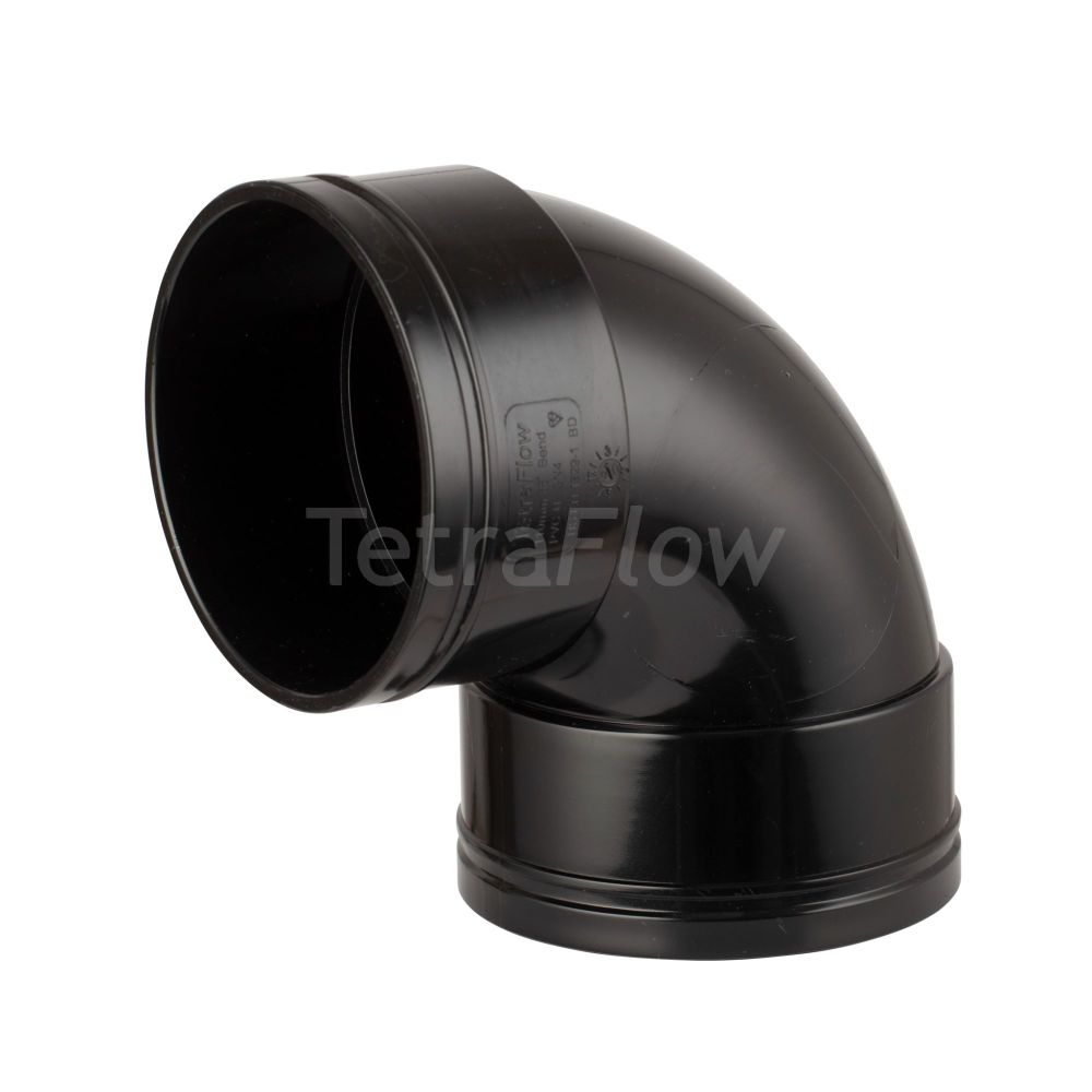 Black 110mm Solvent Double Socket Swept Bend - PDC