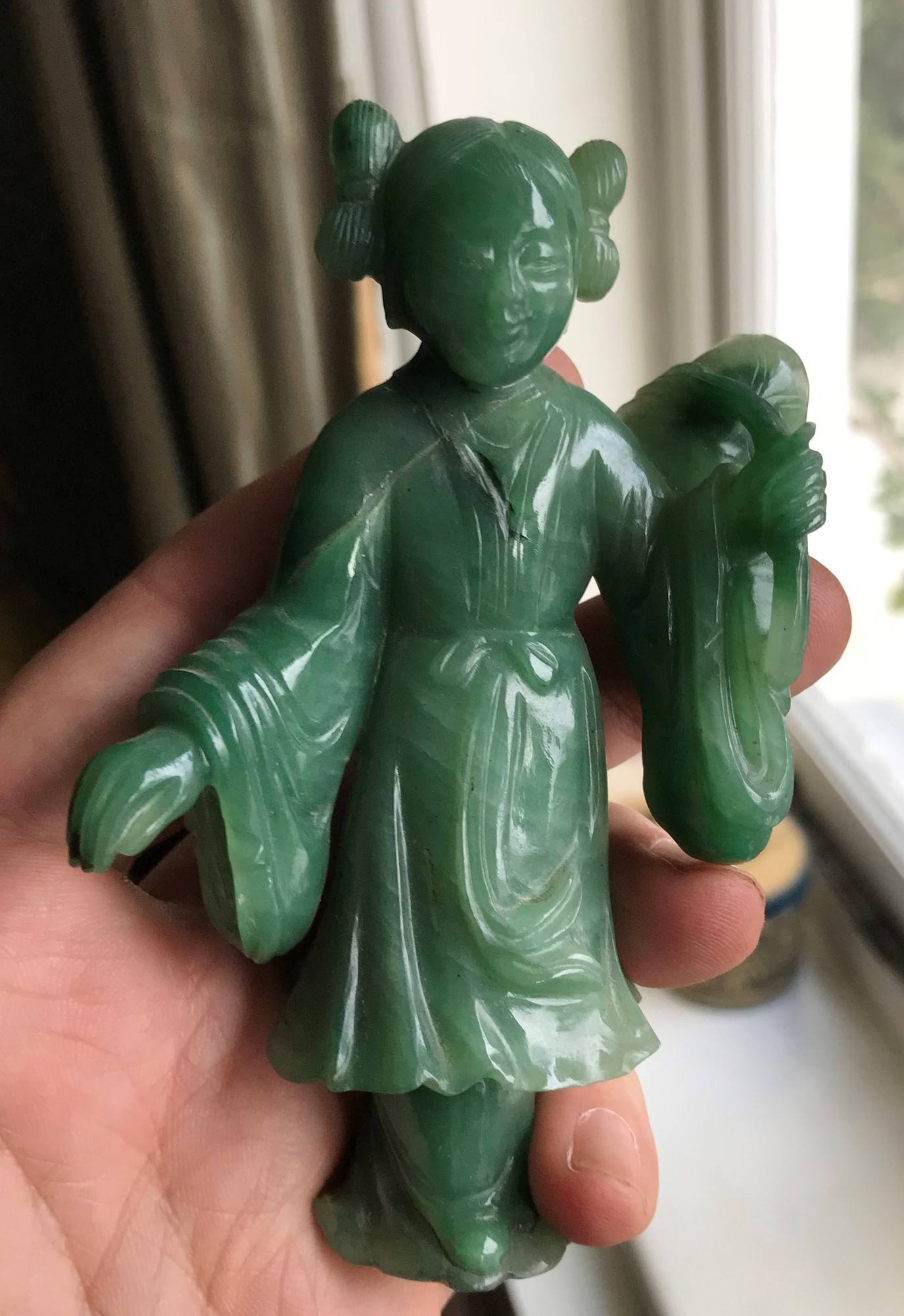 Rare Chinese Natural Hetian Jade Nephrite Carved Girl Statue