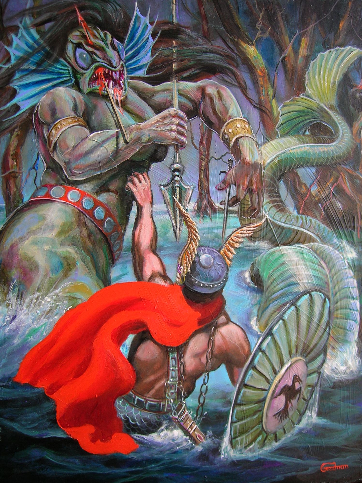 Leon Goodman Limitierte Ausgabe Malerei Walhalla Thor Beowulf-Grendel ...