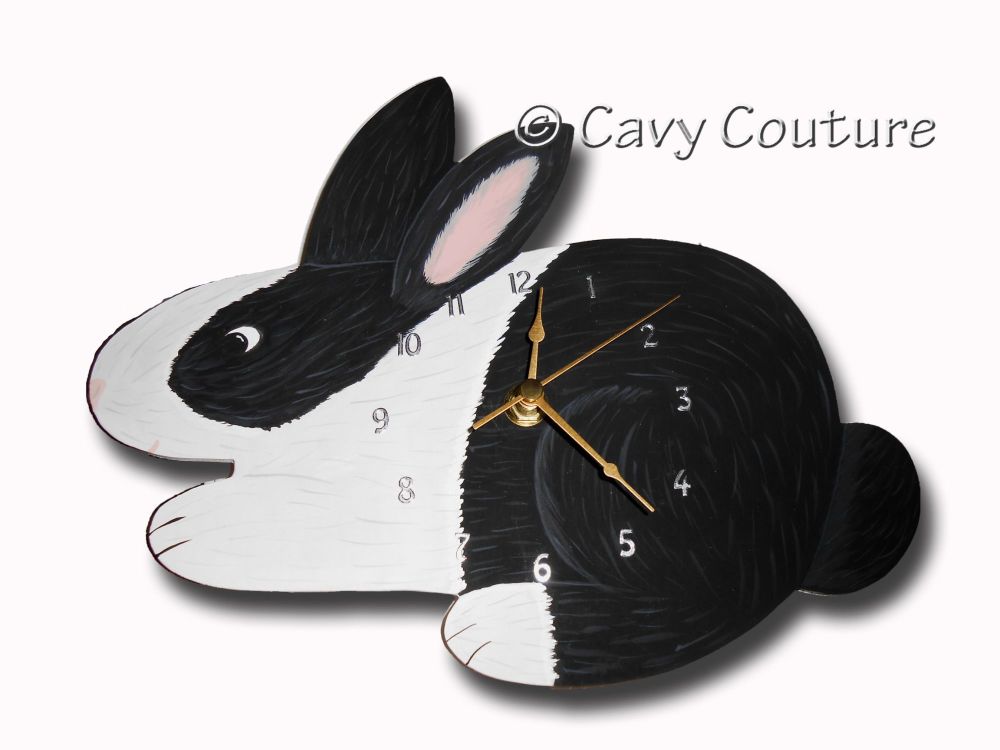 Hand painted Wooden Rabbit Wall clock - Black and white Dutch