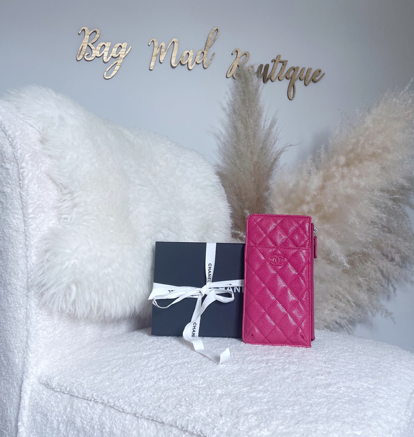 Chanel Raspberry Caviar Phone Case Pouch