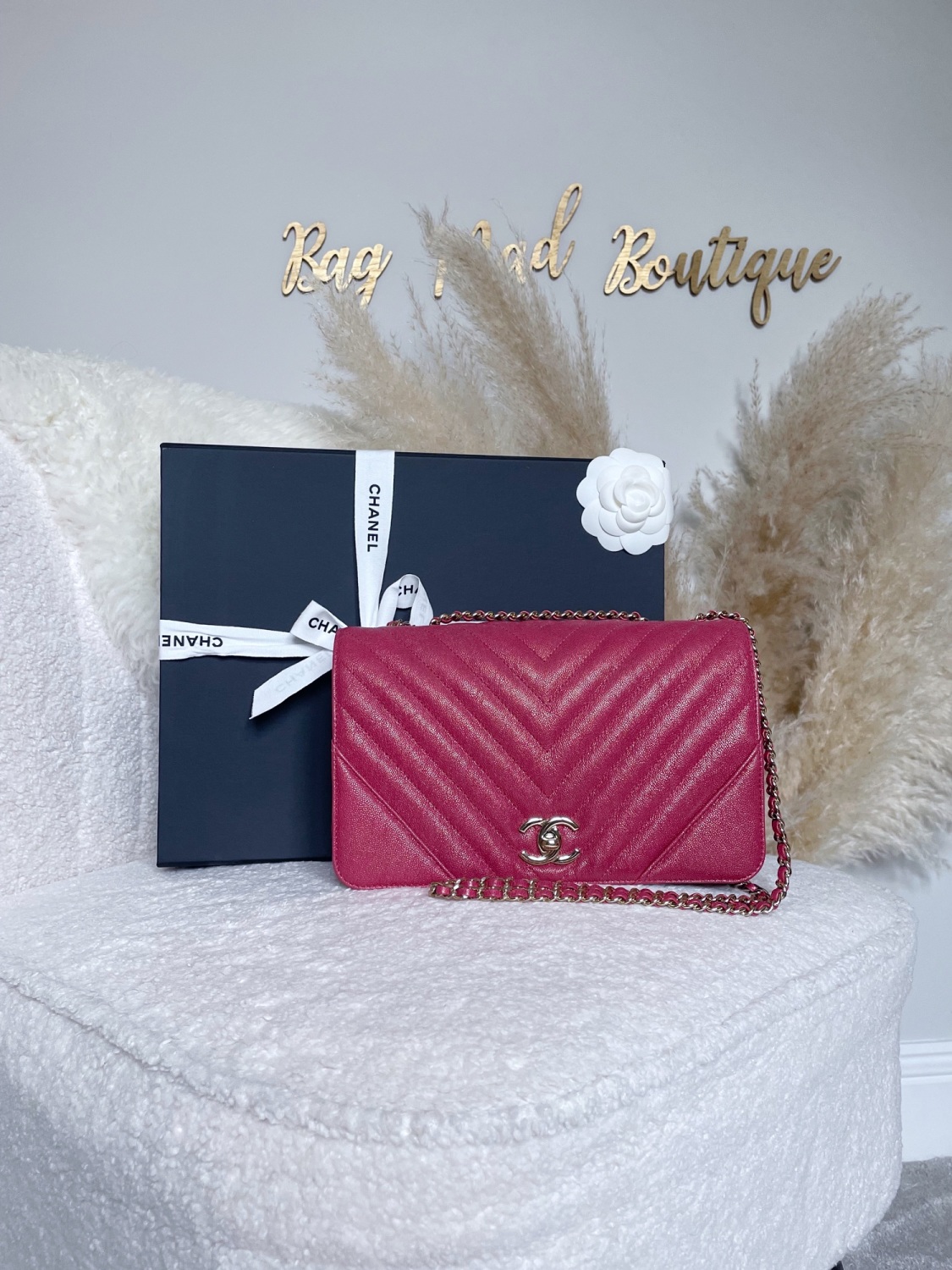 Chanel LGHW Metallic Raspberry Red Statement Flap