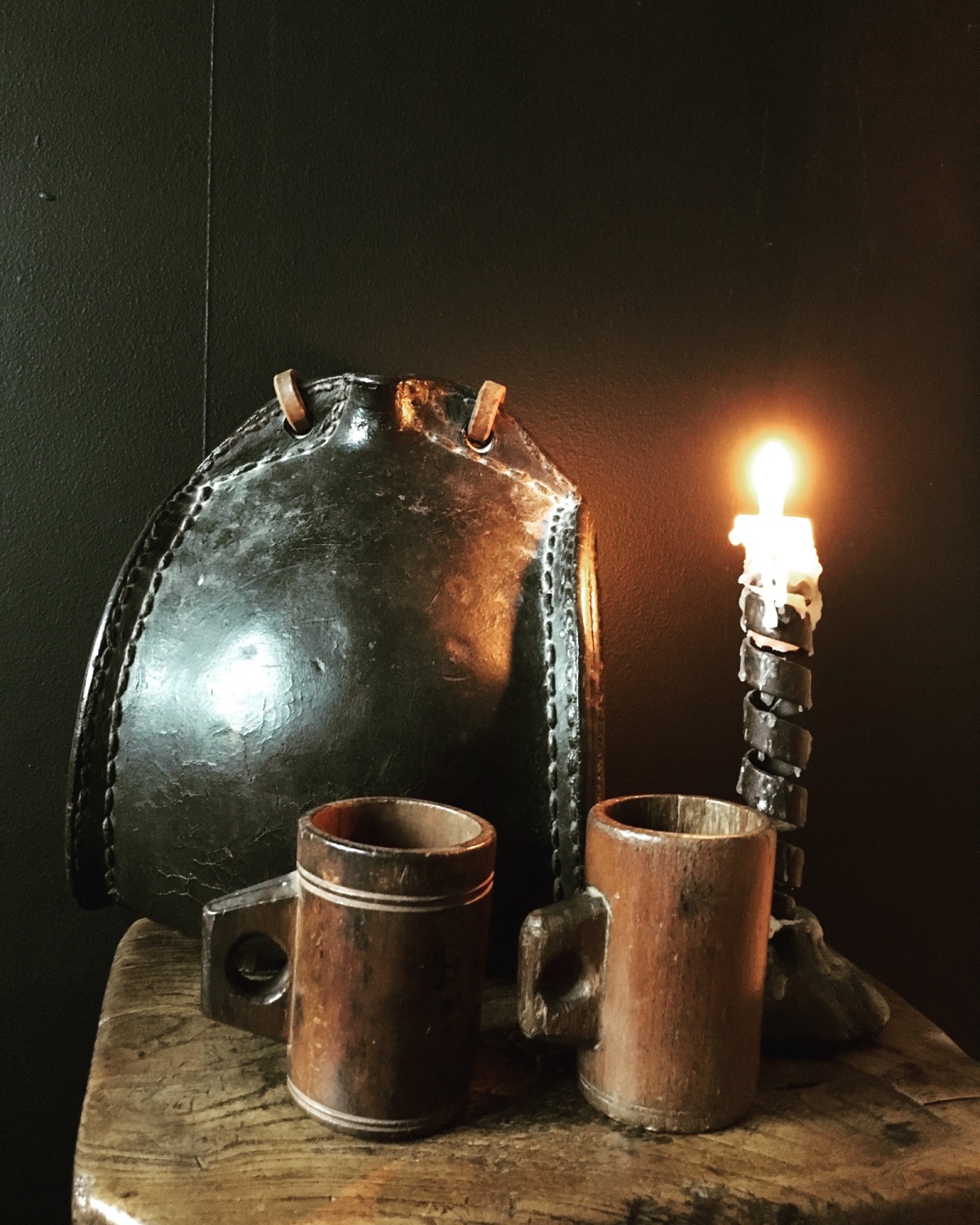 18th century leather costrel