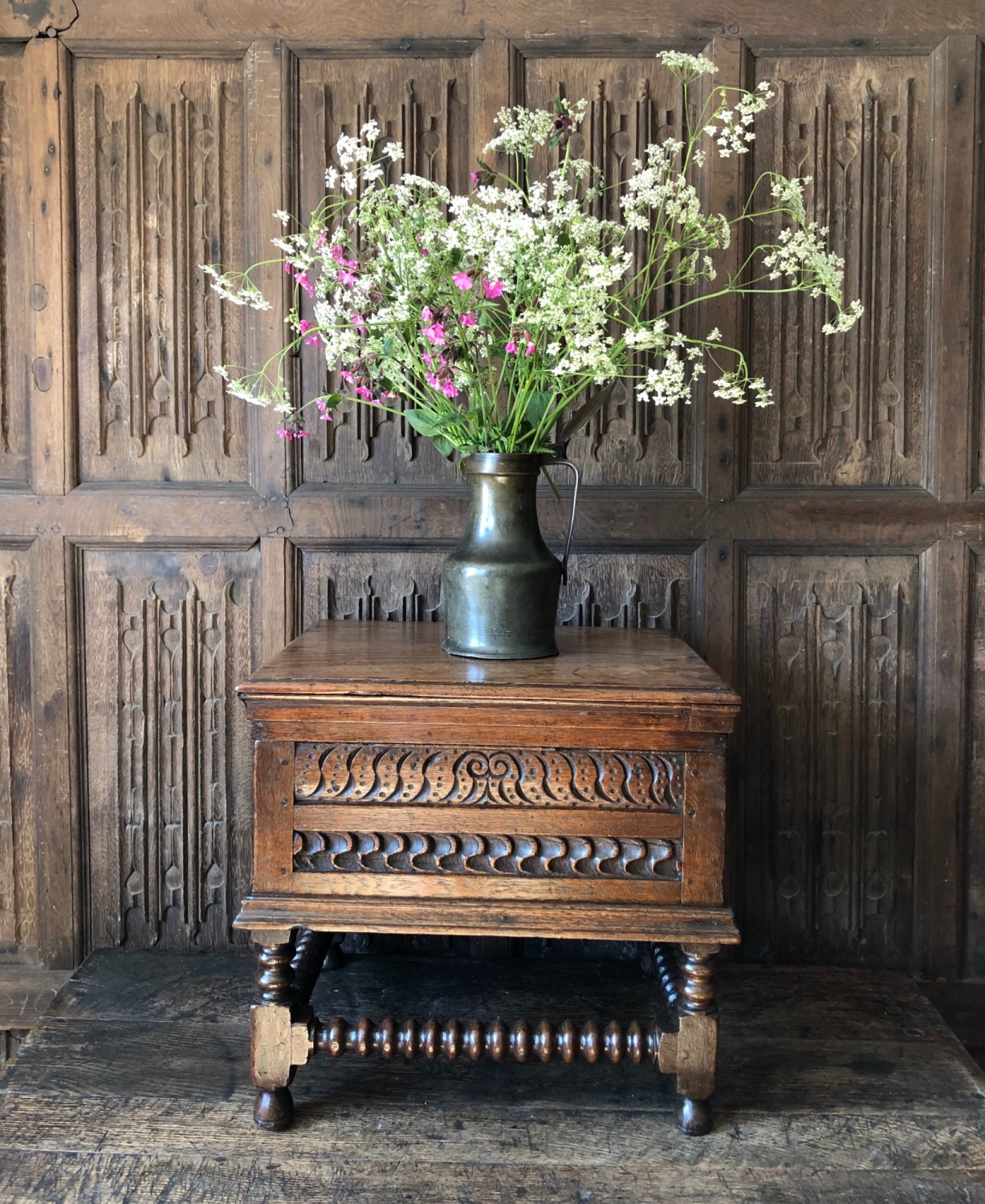 17th century carved oak box stool