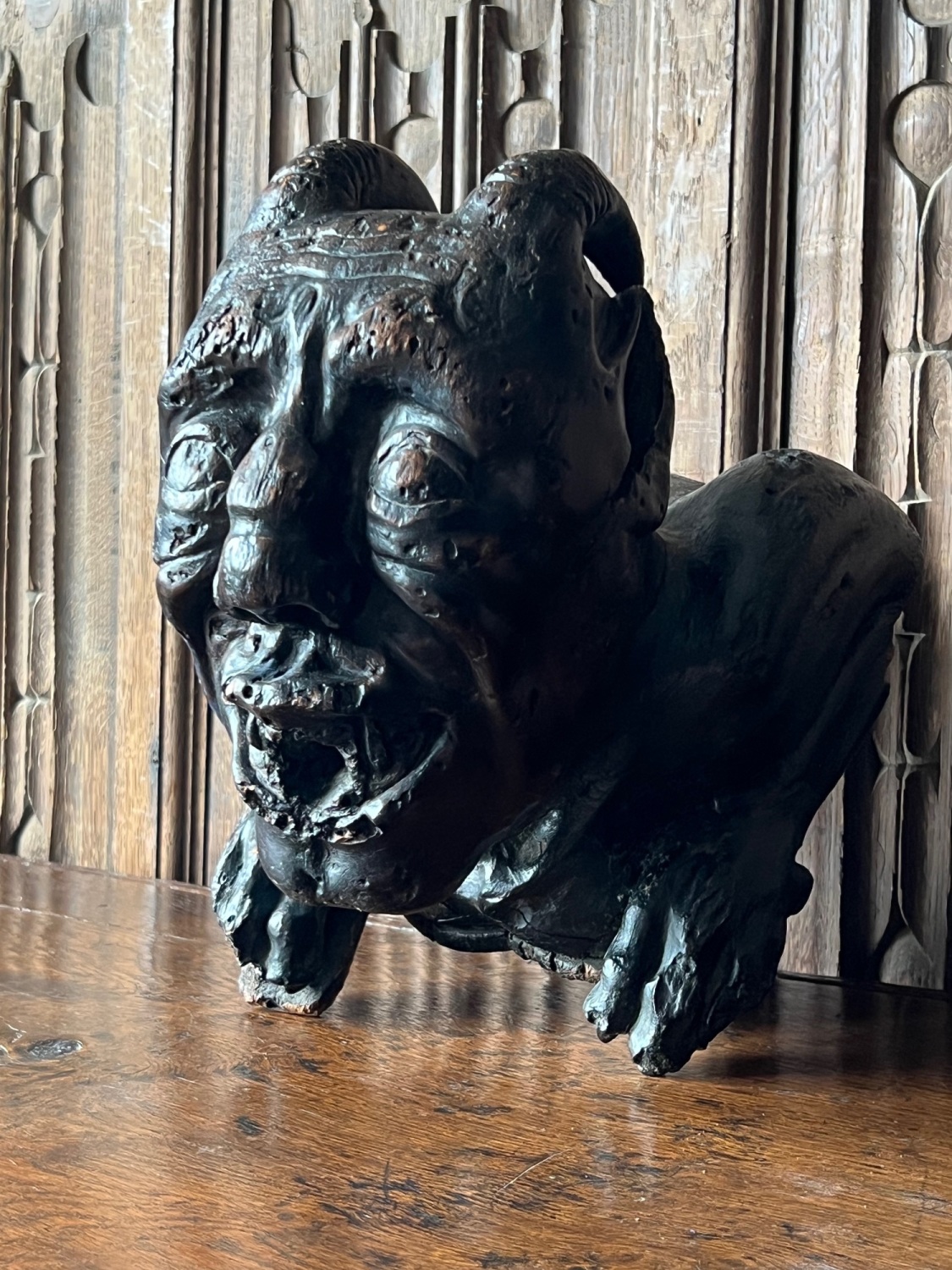 medieval carved corbel depicting the devil