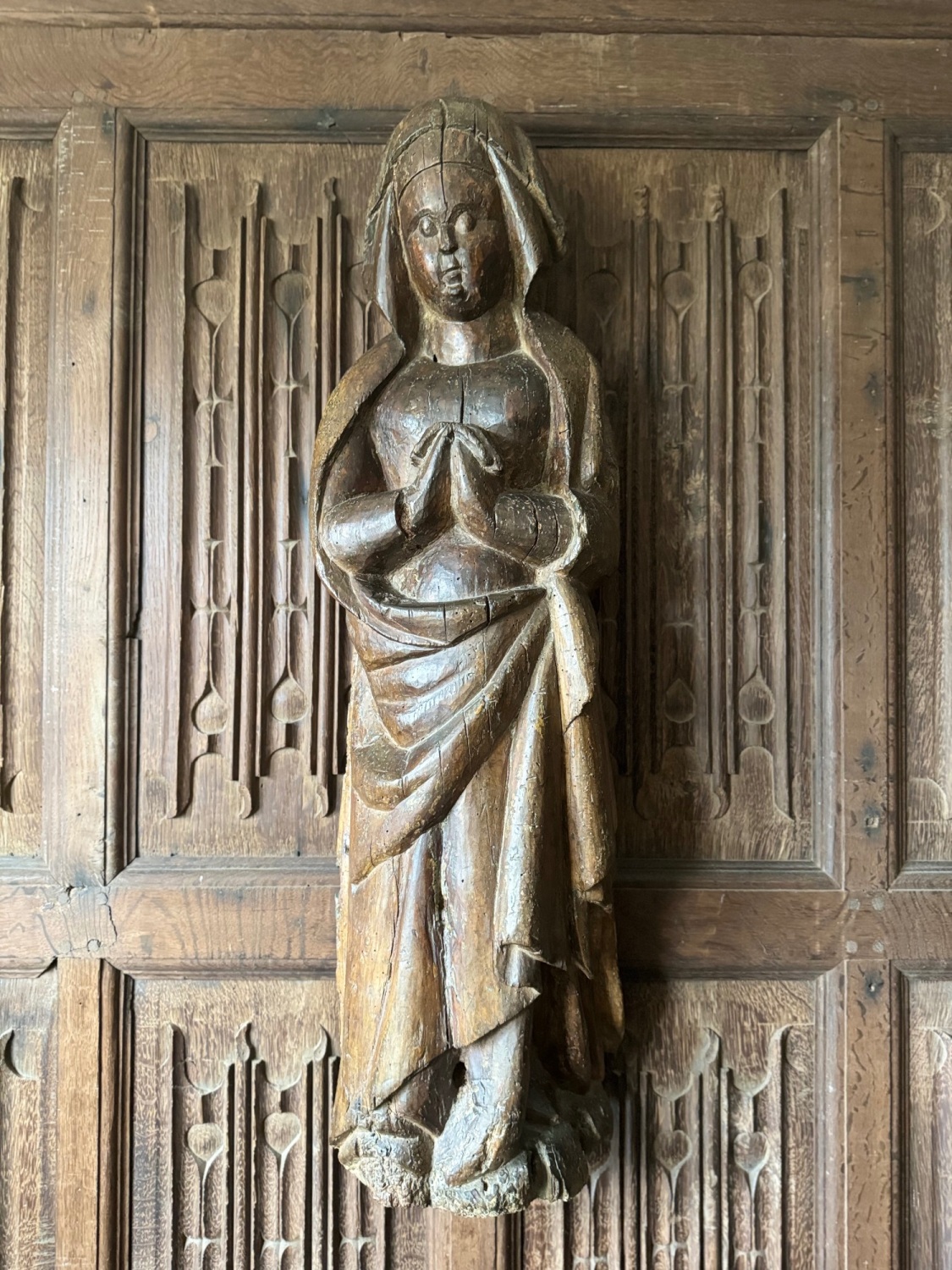 15th century carved oak figure of Mary