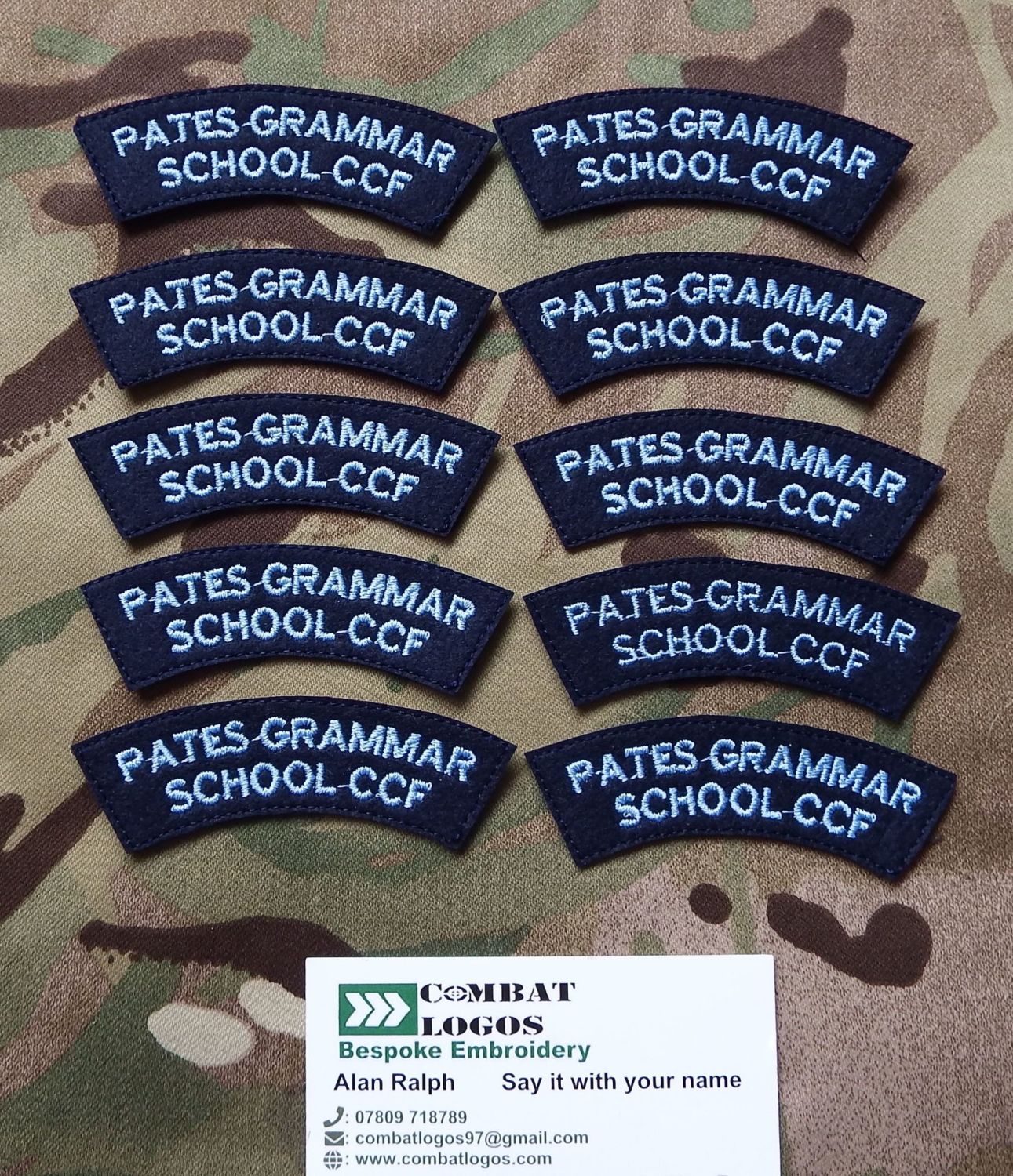 Pates grammar school ccf,raf section,shoulder titles,mug guards
