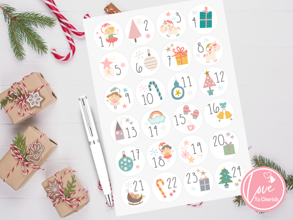 Fairy & Unicorn Advent Christmas Stickers (Pastels) | Love To Cherish