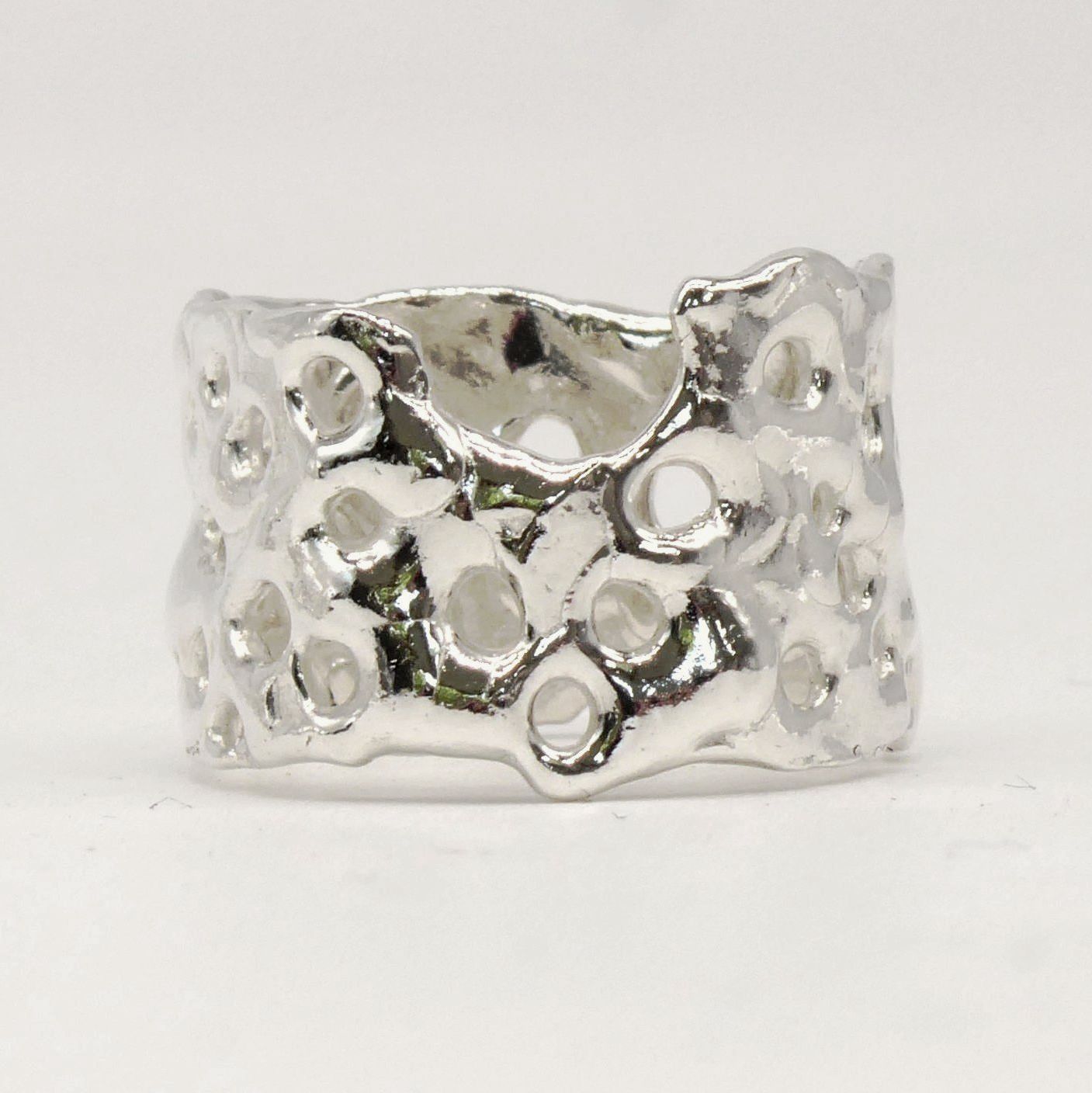 Silver Origin Honeycomb Ring - Hand-Carved Unique Silver Rings