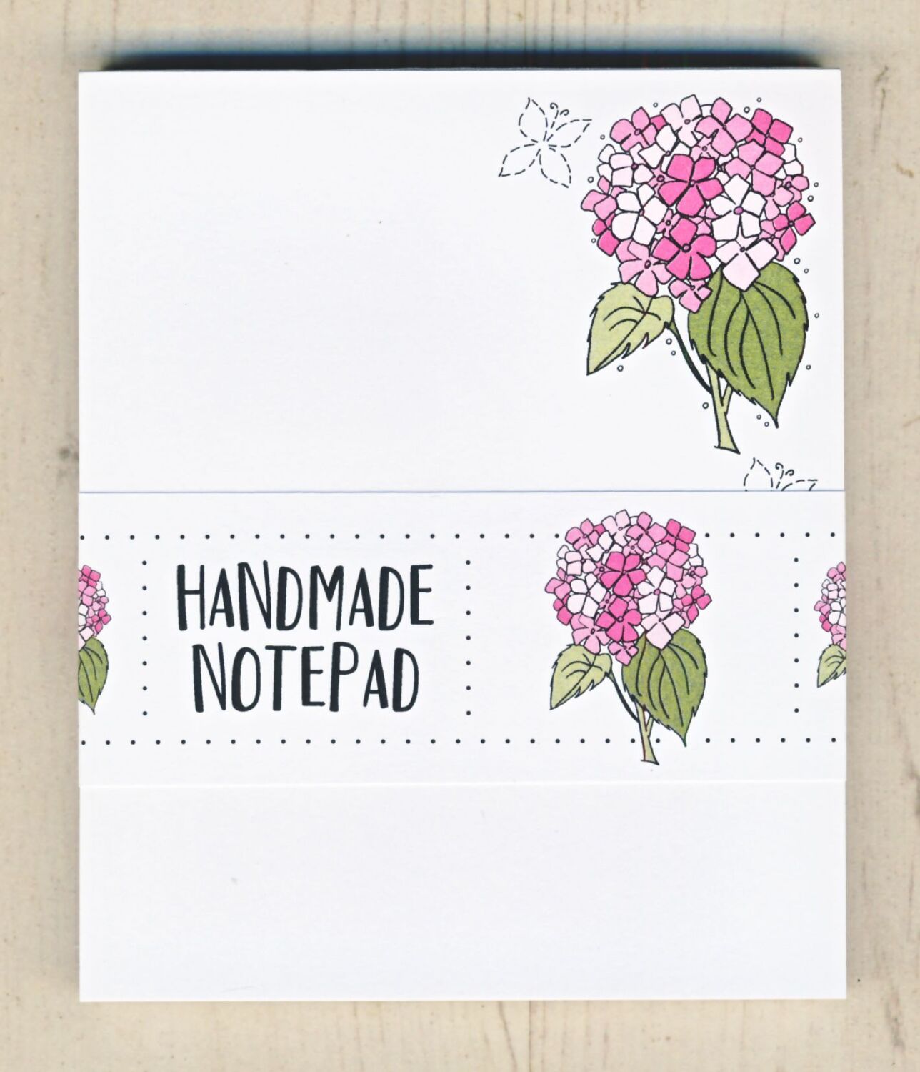 handmade hydrangea notepad