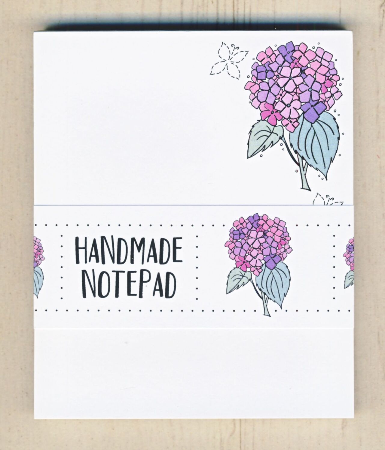 handmade hydrangea notepad