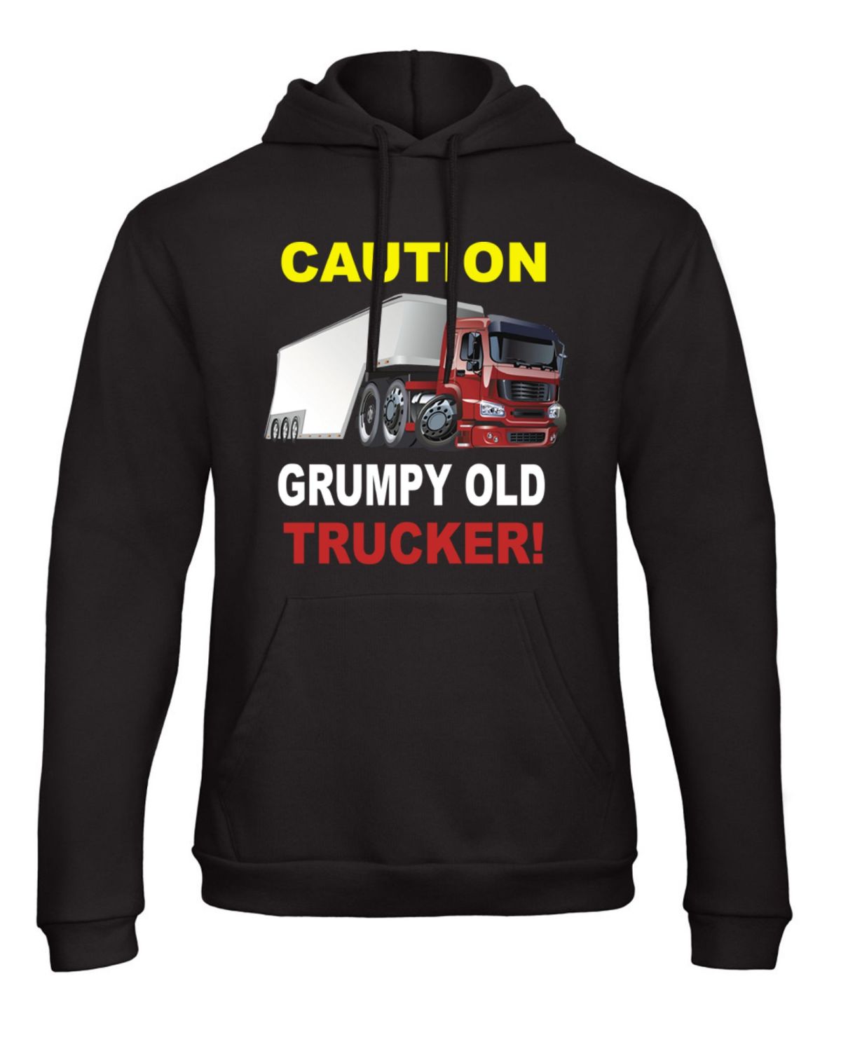 Caution grumpy old trucker truck lorry driver black hoodie with pouch