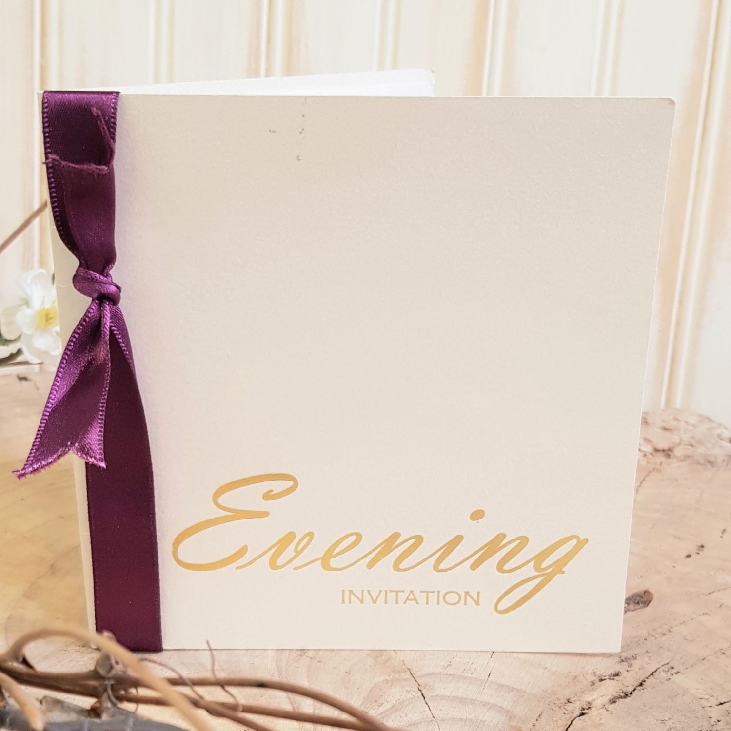 Evening Invitation Gold on Opal Ivory Pearl Card inc envelope