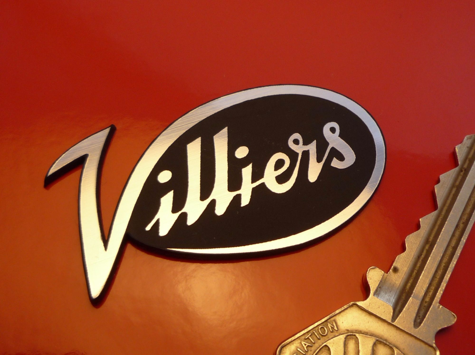 Villiers Black & Foil Oval Stickers. 1.5" Pair.