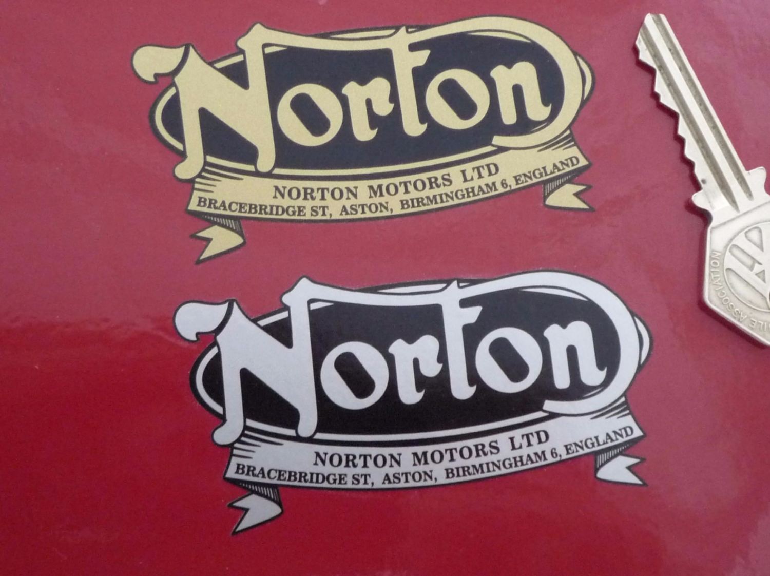 Norton Roadholder 'Forks' Stickers. 2" Pair.