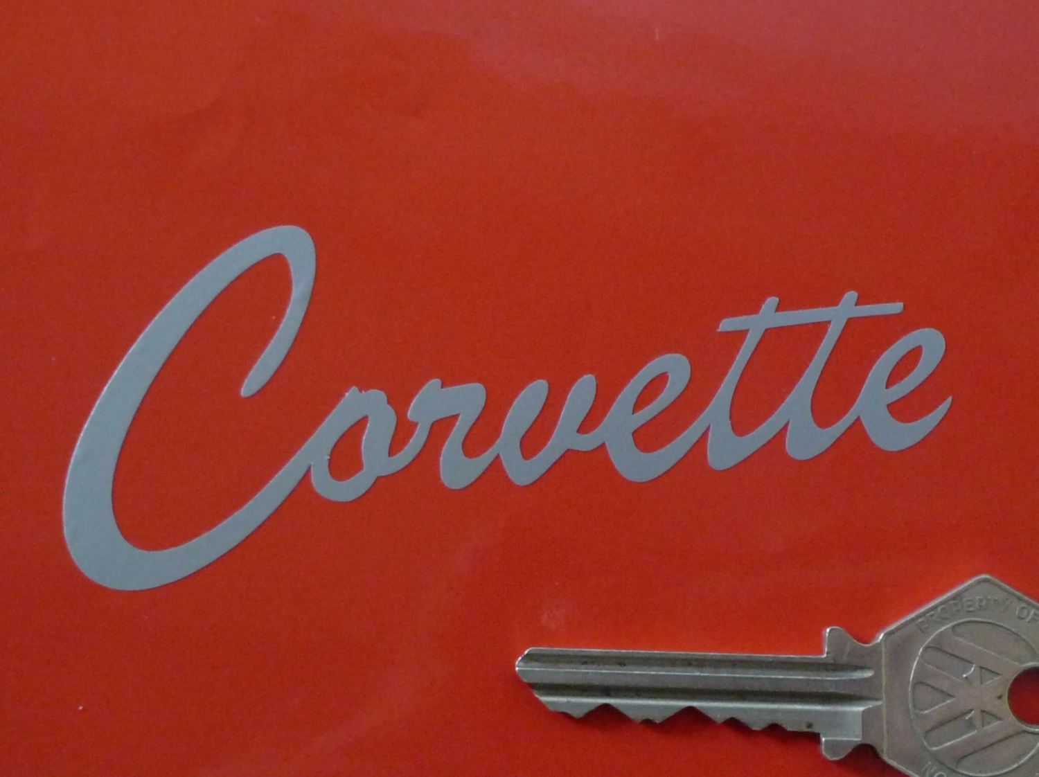 Corvette Script Style Laser Cut Self Adhesive Car Badge. 4.5".