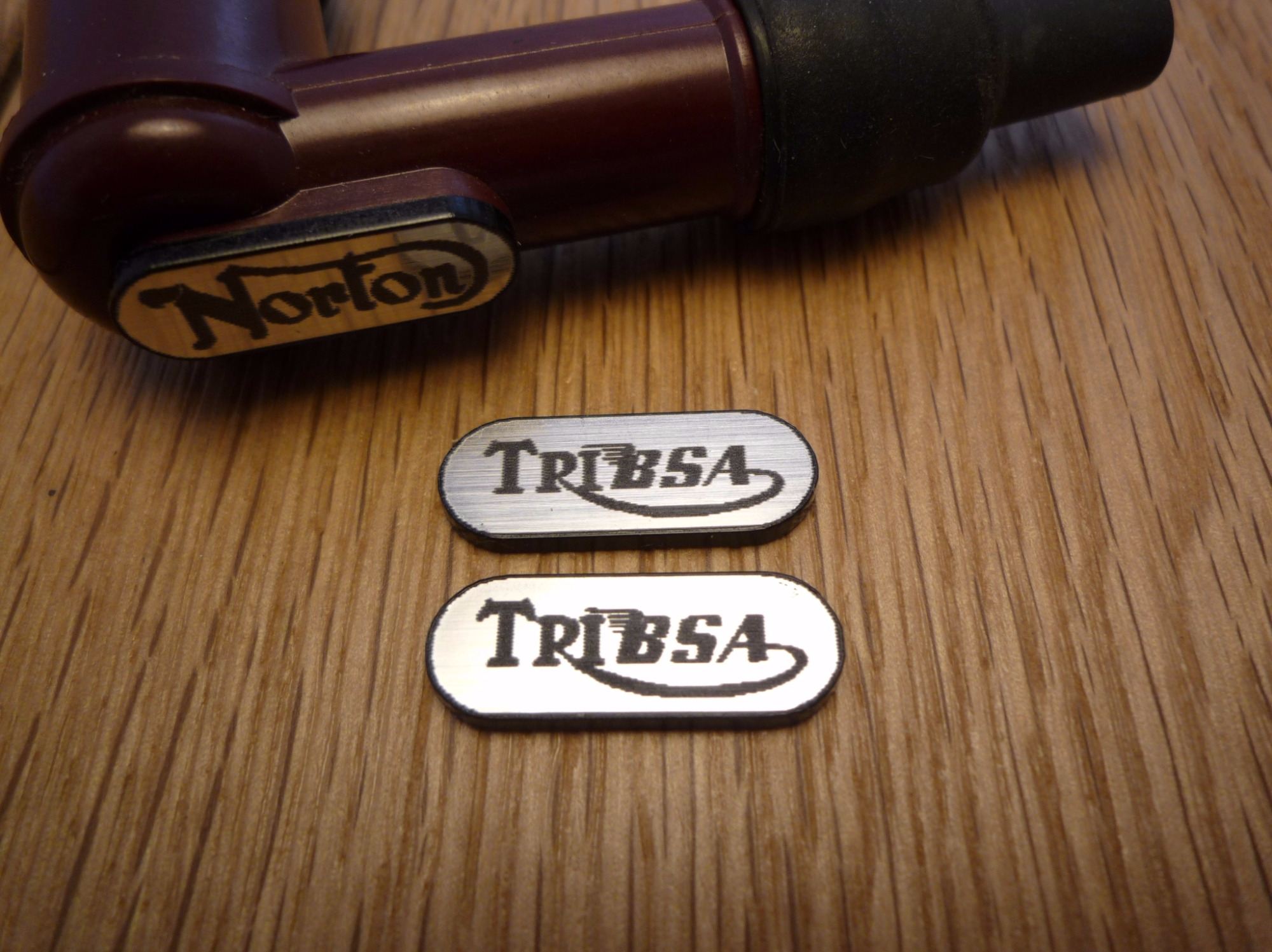 TriBsa Champion Spark Plug HT Cap Cover Badges. 29mm Pair.