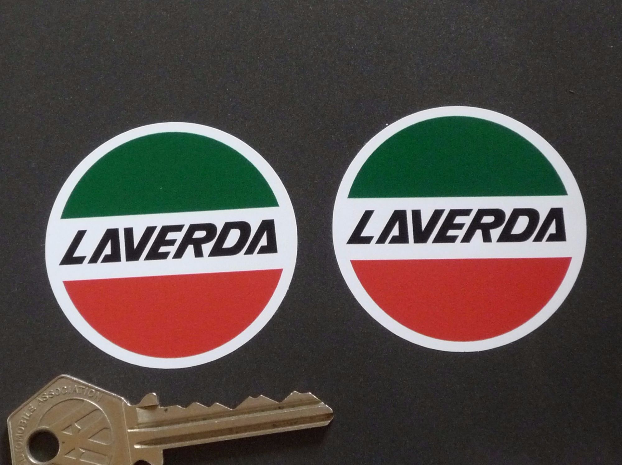 Laverda Moto Breganze Circular Logo Stickers. 3" Pair.