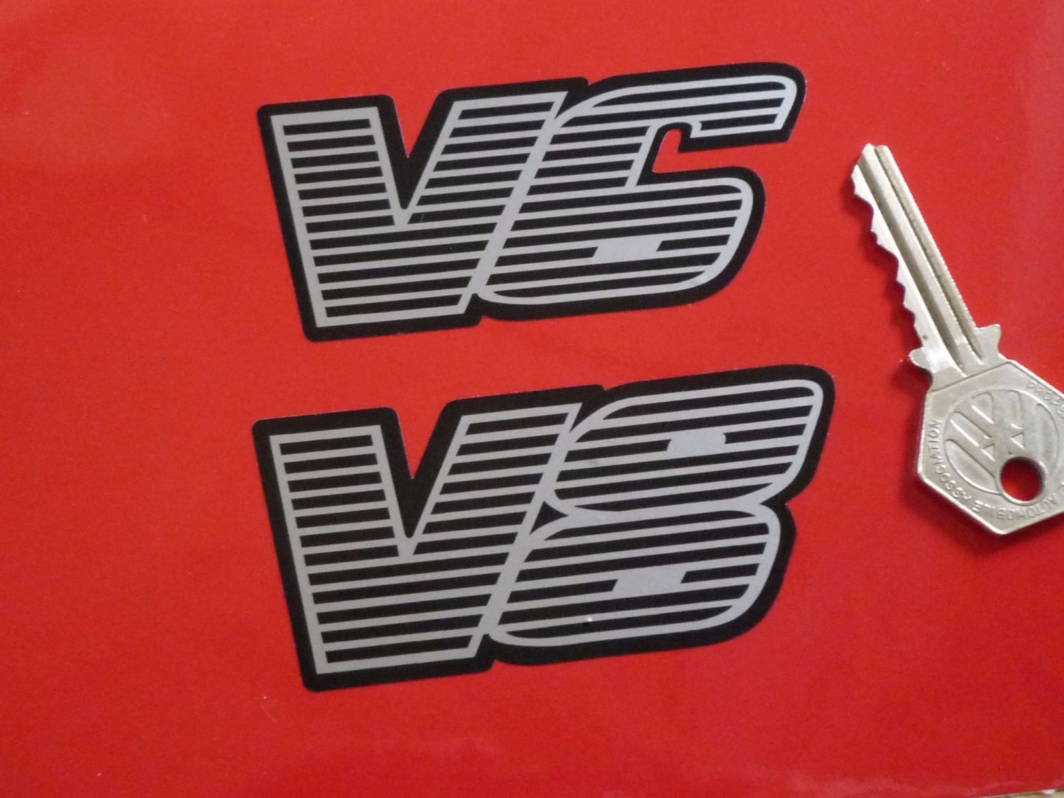 V8 Cut Vinyl Stickers. 4" Pair.