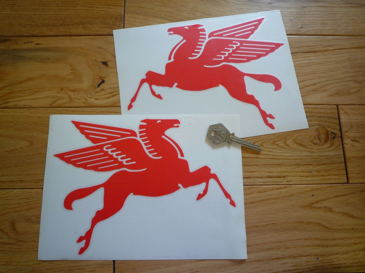 Mobil Pegasus Shaped Rusty Style Stickers. 4" or 6" Pair.