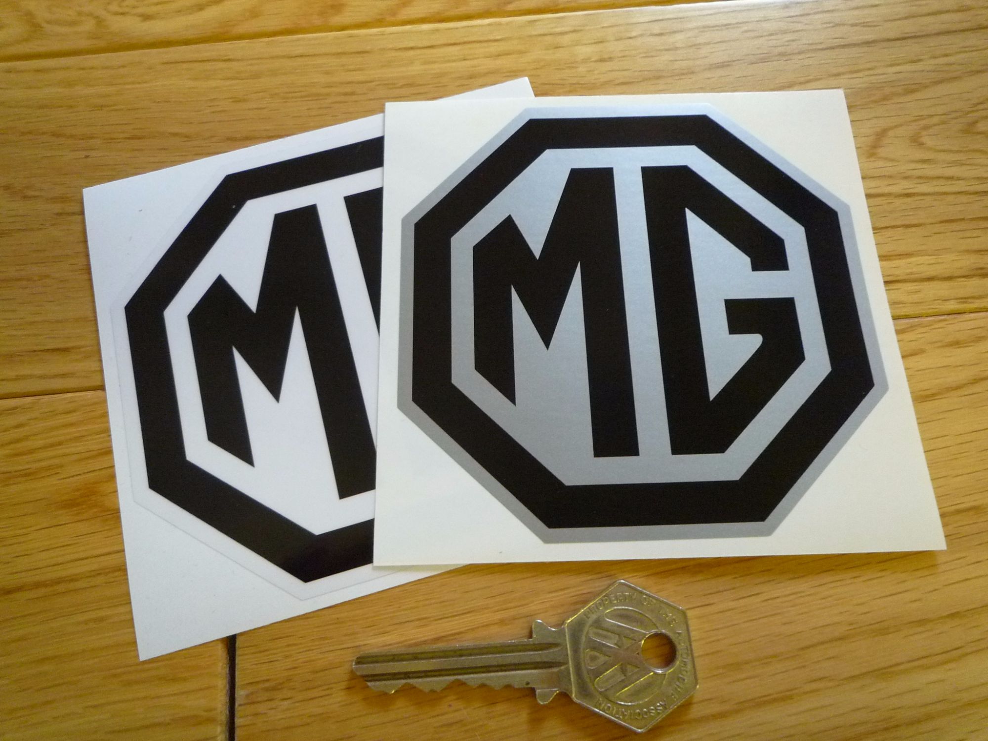 MG Octagonal Logo Stickers. 2.5" Pair.