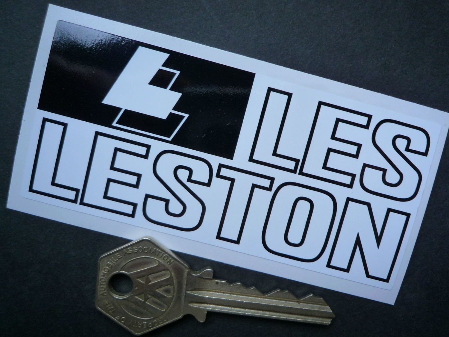 Les Leston Black & White Parallelogram Stickers. 1.5" Pair.