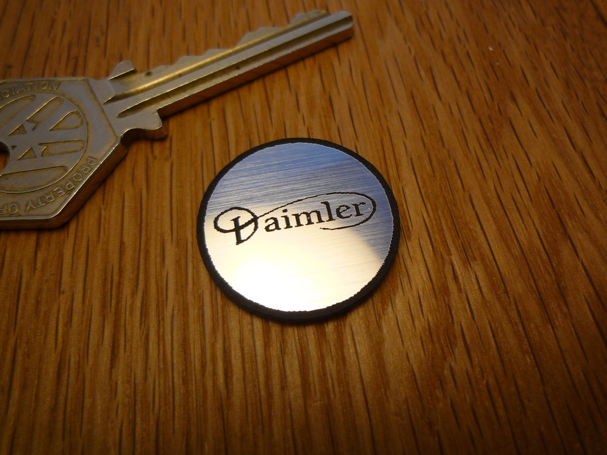 Daimler Red & Gold Plain Style Wheel Centre Stickers. 50mm Pair.