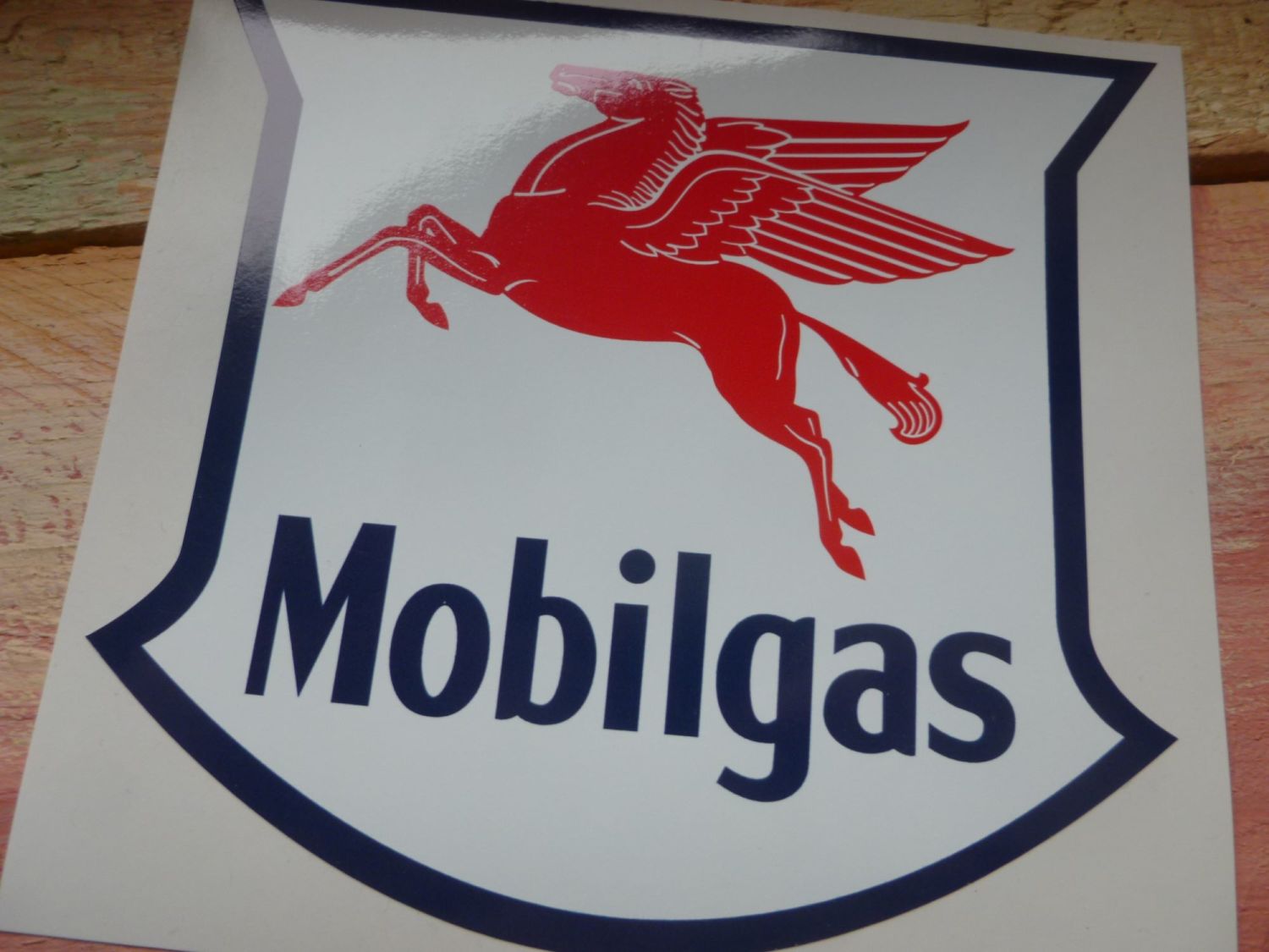 Mobil Mobilgas Black & White Oblong Sticker. 11".