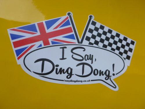 I Say Ding Dong Crossed Flags Style Stickers. 3", 4", 5", or 8" Pair.