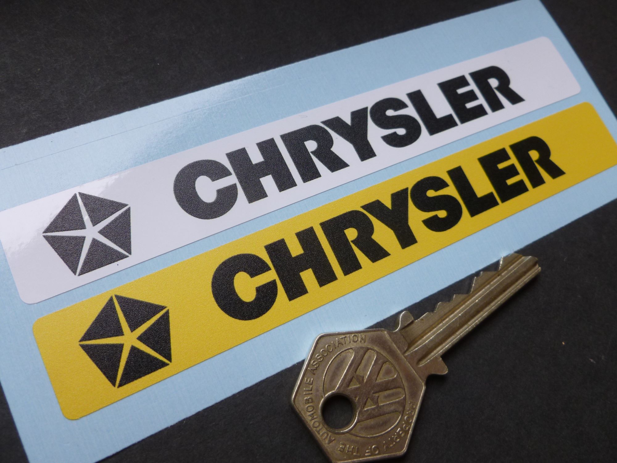 Chrysler Wheel Centre Style Stickers. Black, Red, & Gold. Set of 4. 60mm.