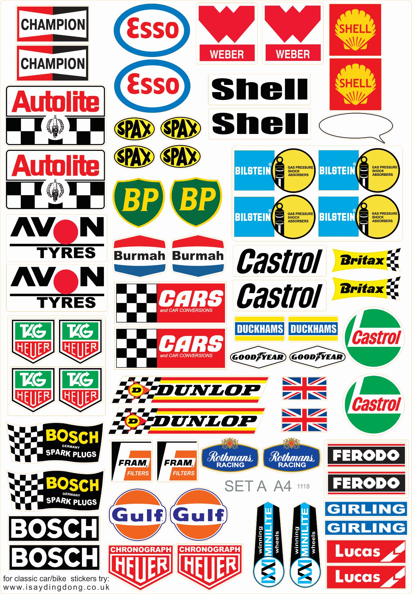 Nart Ferrari 1/18th scale Classic Racing Car Stickers. Set of 35. #23
