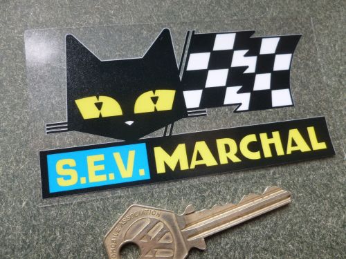 SEV Marchal Cat/Flag Red Background Stickers. 9" Pair.