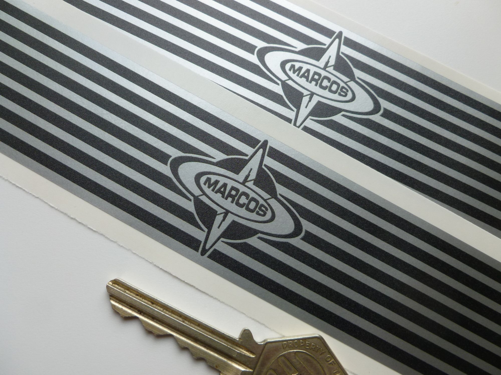 Marcos Script Style Laser Cut Self Adhesive Car Badge. 6".
