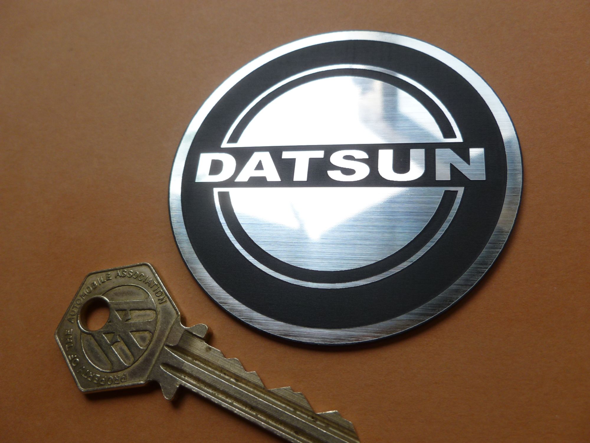 Datsun Rising Sun Black & Silver Stickers. 3" or 6" Pair.