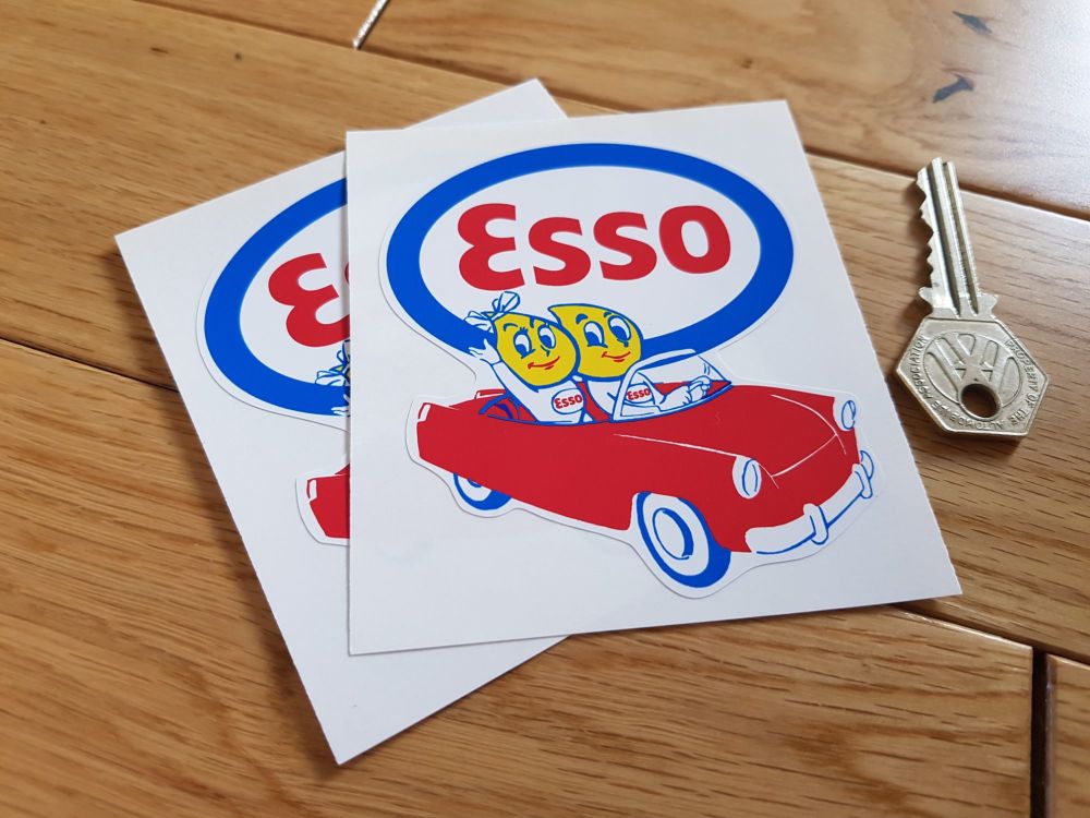 Esso Oil Drip Couple in Car Stickers. 4" or 7" Pair.