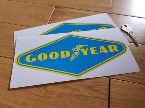 Goodyear Yellow on Light Blue Diamond Stickers. 9" Pair.
