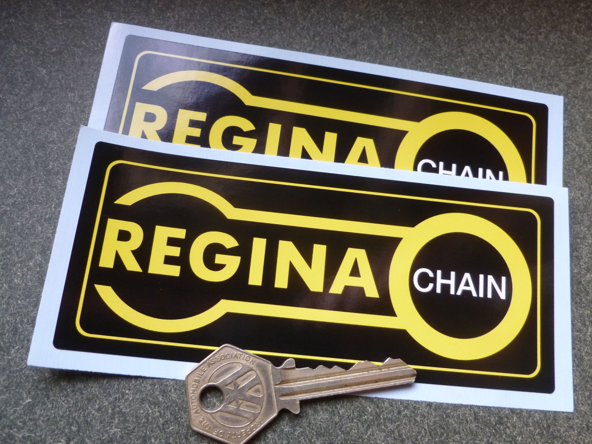 Renold Black & Yellow Oblong Stickers. 7" Pair.